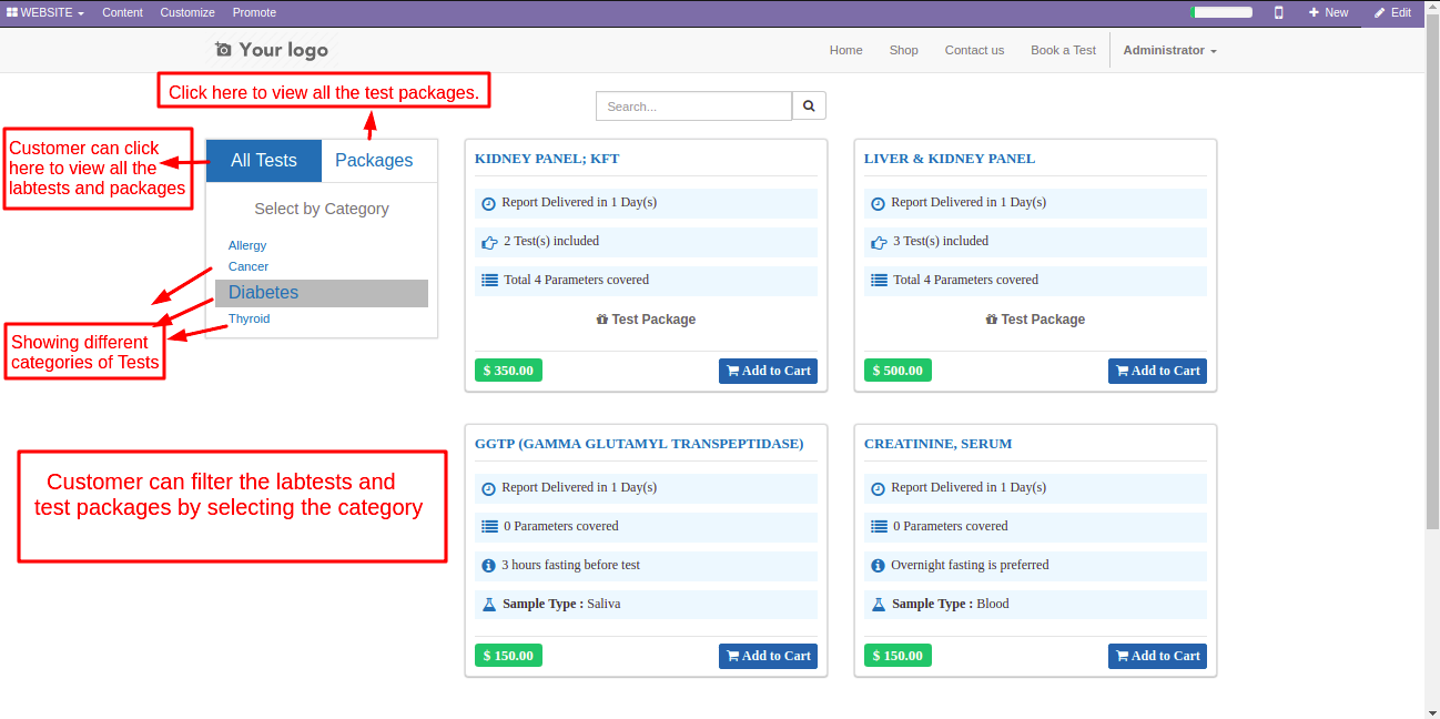 Odoo Website Pathology Lab Management System