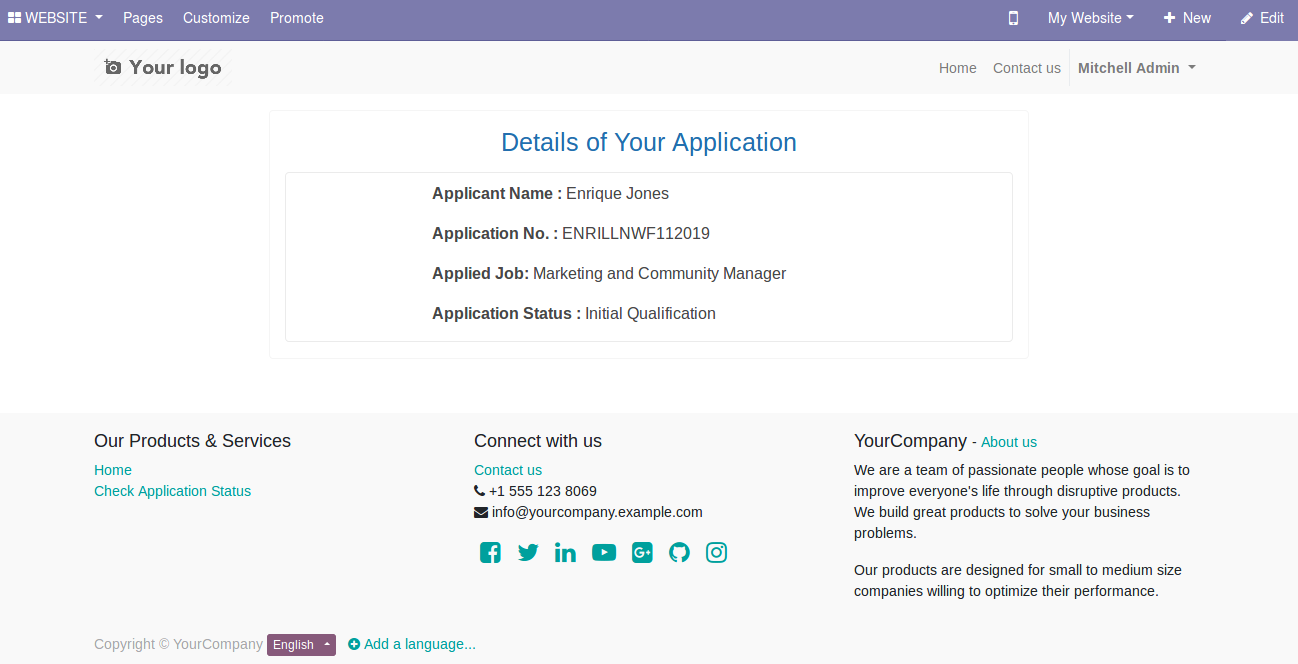 Odoo Job Application Status | Track the Job Application Status