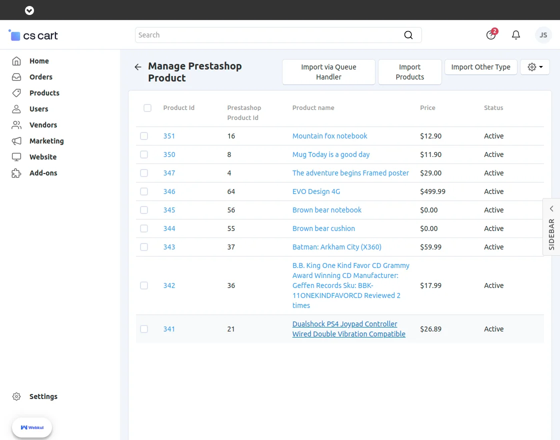 cs-cart prestashop connector plugin