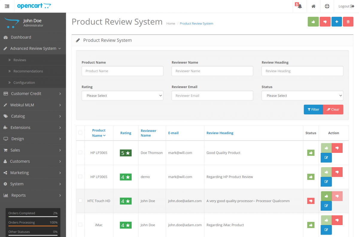 Advanced Review System for OpenCart