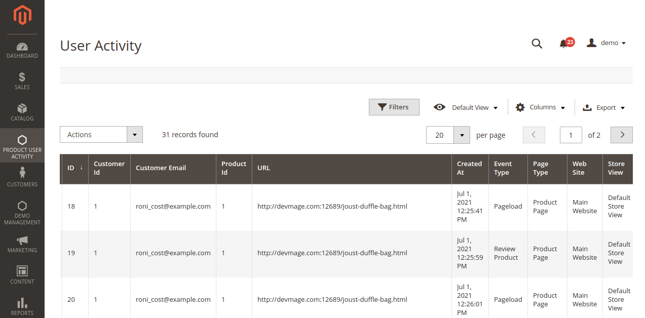 Track User Action with Magento 2 Catalog User Activity